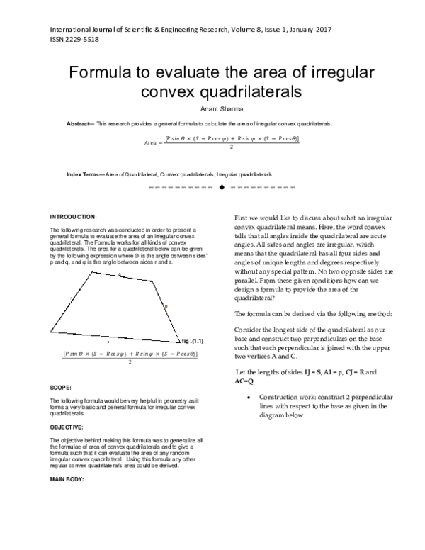 (PDF) Formula to evaluate the area of irregular convex quadrilaterals