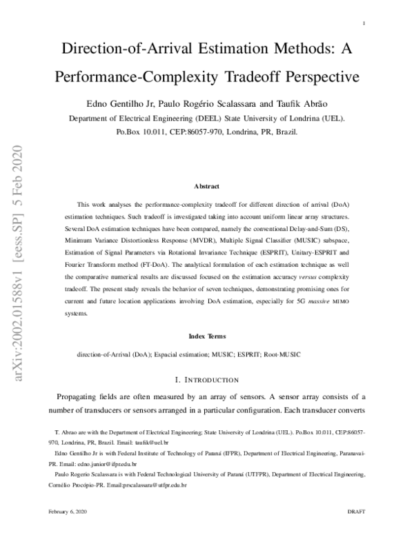(PDF) Direction-of-Arrival Estimation Methods: A Performance-Complexity Tradeoff Perspective