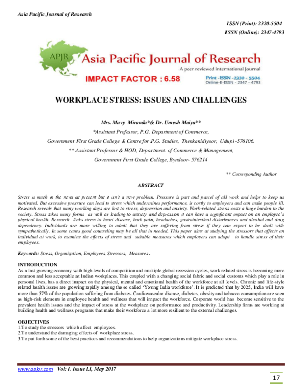 (PDF) Workplace Stress: Issues and Challenges
