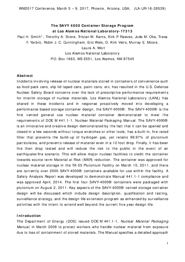 (PDF) The Savy 4000 Container Storage Program at Los Alamos National ...