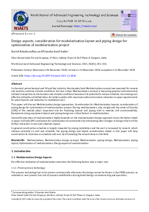 (PDF) Design aspects, consideration for modularization layout and piping design for optimization ...