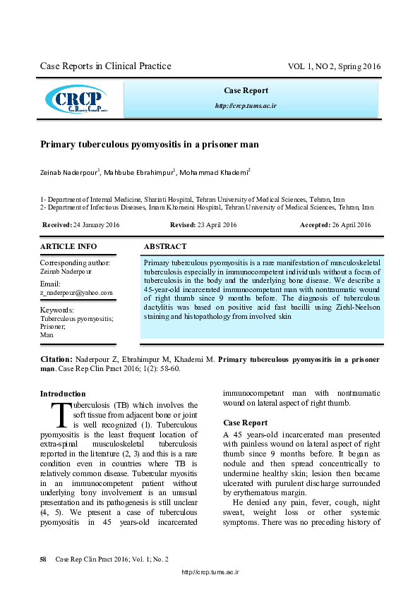 (PDF) Primary Tuberculous Pyomyositis in a prisoner man
