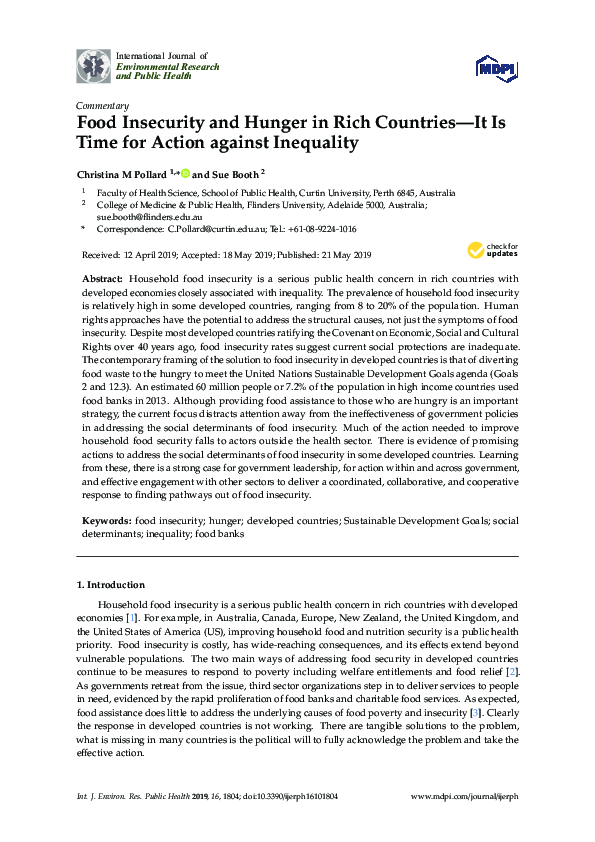 (PDF) Food Insecurity and Hunger in Rich Countries—It Is Time for ...