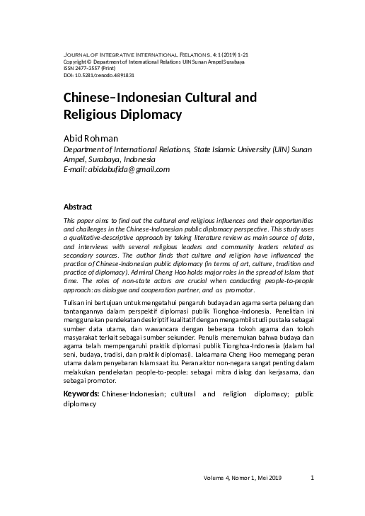 (PDF) Chinese–Indonesian Cultural and Religious Diplomacy