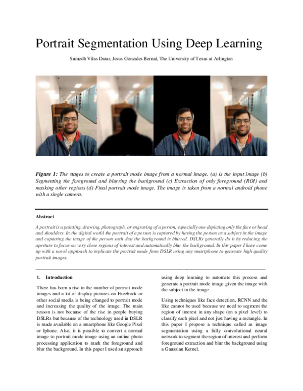 (PDF) Portrait Segmentation Using Deep Learning