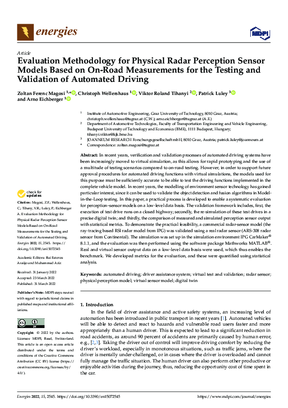 (PDF) Evaluation Methodology for Physical Radar Perception Sensor Models Based on On-Road ...