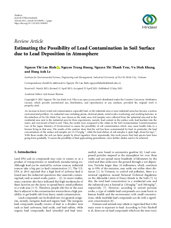 (PDF) Lead Contamination Assessment in Urban Soil
