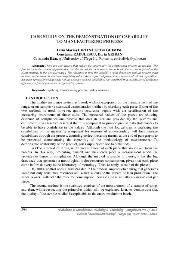 (PDF) Case Study on the Demonstration of Capability to Manufacturing ...