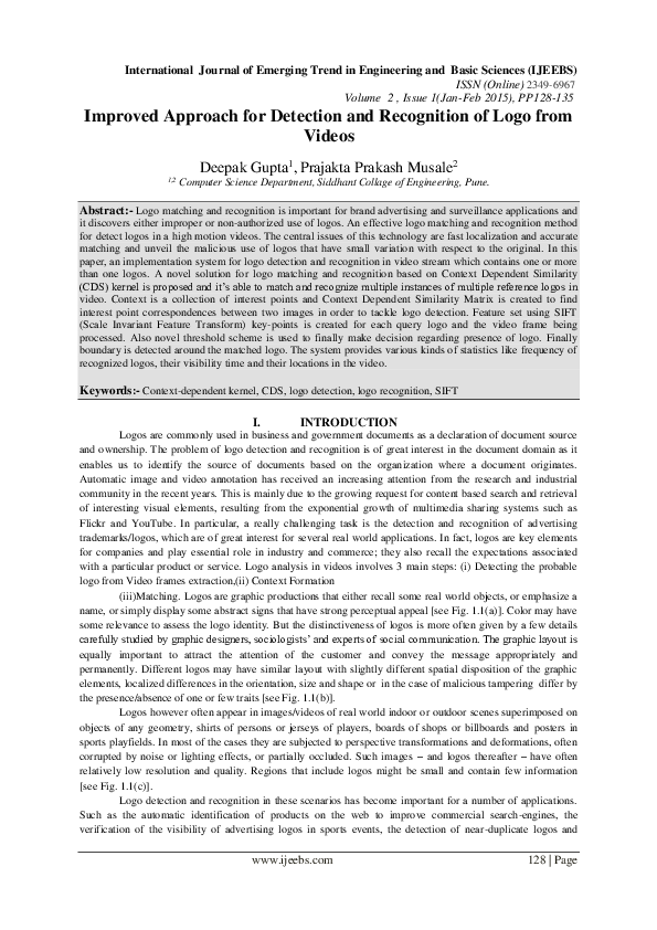 (PDF) Improved Approach for Detection and Recognition of Logo from Videos