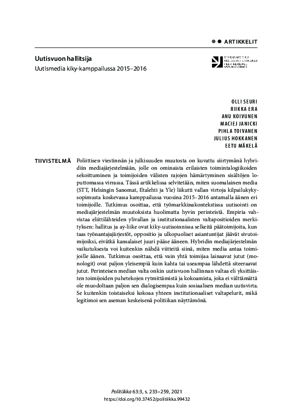 (PDF) Uutisvuon hallitsija | Riikka Era - Academia.edu