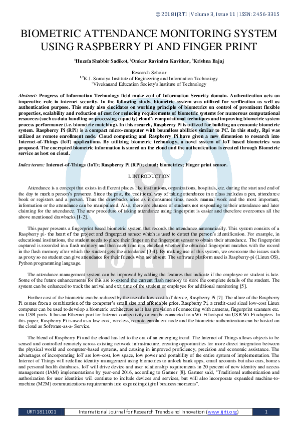 (PDF) Biometric Attendance Monitoring System Using Raspberry Pi and Finger Print