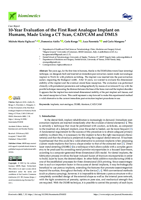 Pdf 10 Year Evaluation Of The First Root Analogue Implant On Humans