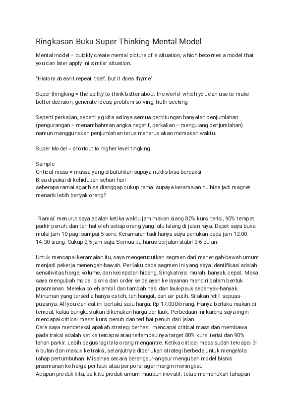 (DOC) Ringkasan Buku Super Thinking Mental Model