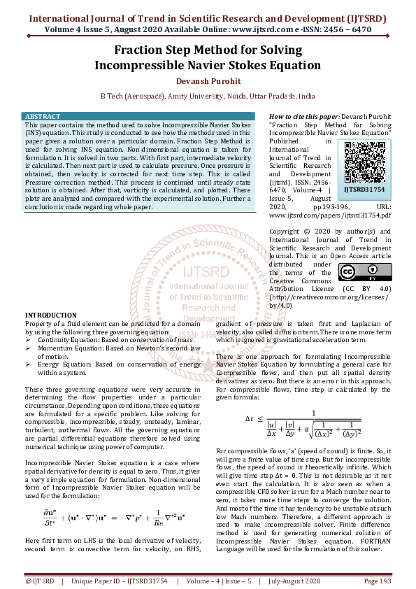 (PDF) Fraction Step Method for Solving Incompressible Navier Stokes ...