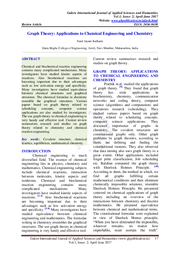 (PDF) Graph Theory : Applications to Chemical Engineering and Chemistry