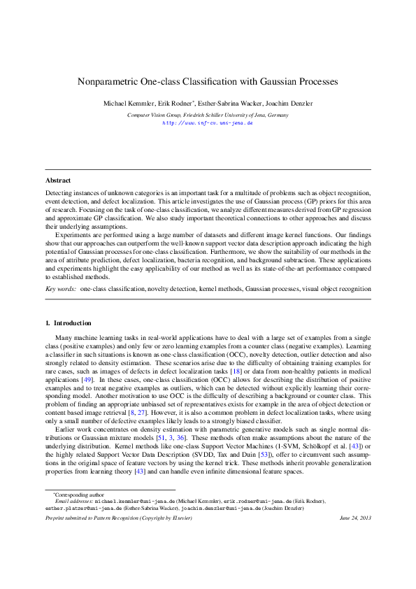 (PDF) Nonparametric One-class Classification with Gaussian Processes