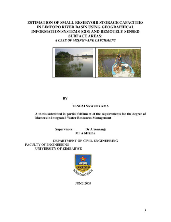 (PDF) Estimation of Small Reservoir Storage Capacities in Limpopo River ...
