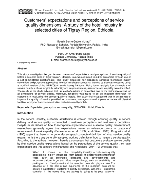 (PDF) Customers' expectations and perceptions of service quality ...