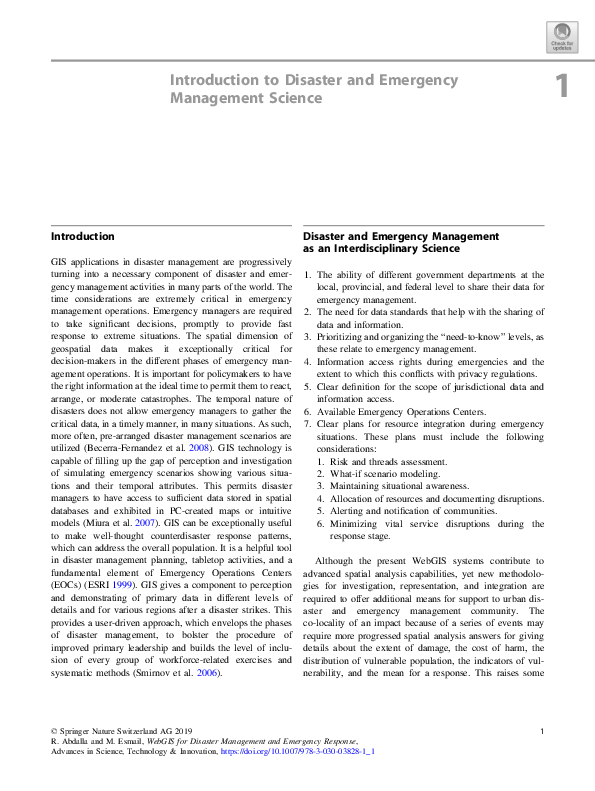(PDF) Introduction to Disaster and Emergency Management Science