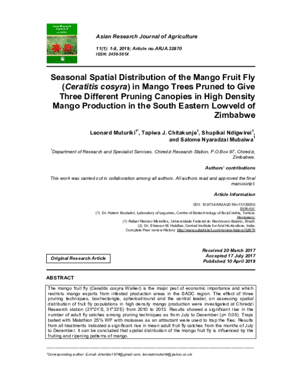 (PDF) Seasonal Spatial Distribution of the Mango Fruit Fly (Ceratitis ...