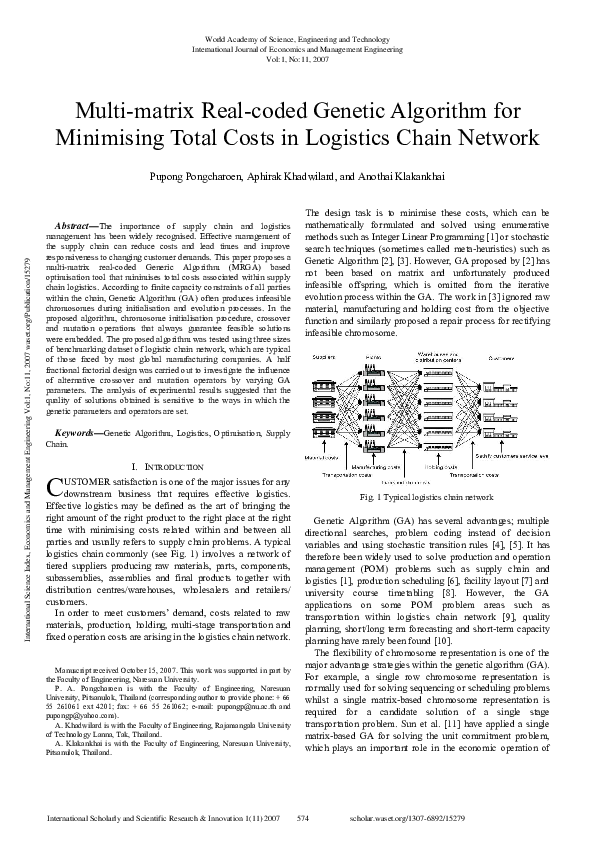 (PDF) Multi-Matrix Real-Coded Genetic Algorithm For Minimising Total Costs In Logistics Chain ...
