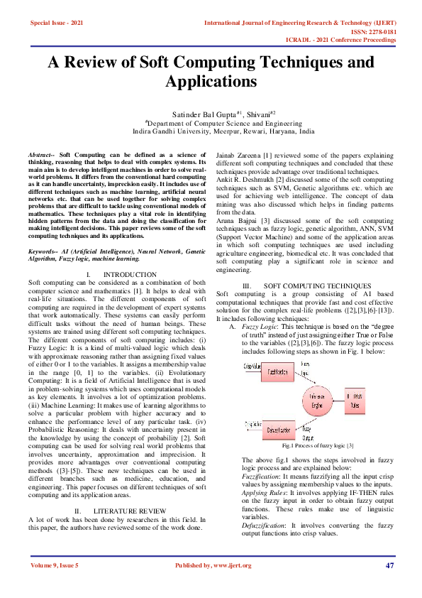 (PDF) A Review of Soft Computing Techniques and Applications