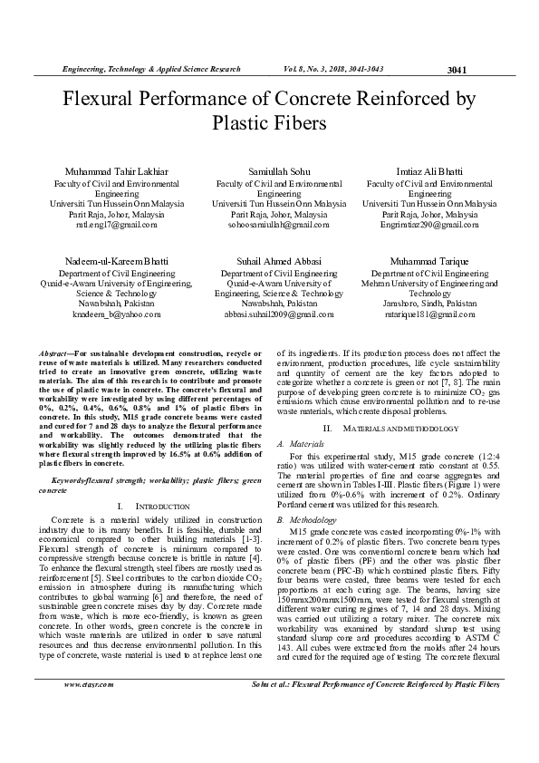 (PDF) Flexural Performance of Concrete Reinforced by Plastic Fibers