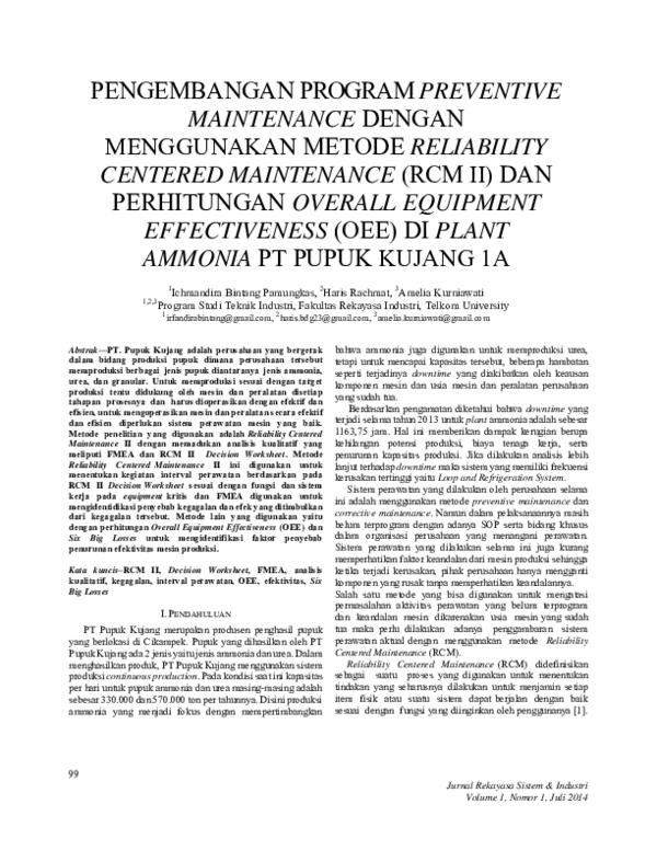 (PDF) Pengembangan Program Preventive Maintenance Dengan Menggunakan ...