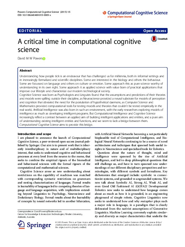(PDF) A critical time in computational cognitive science