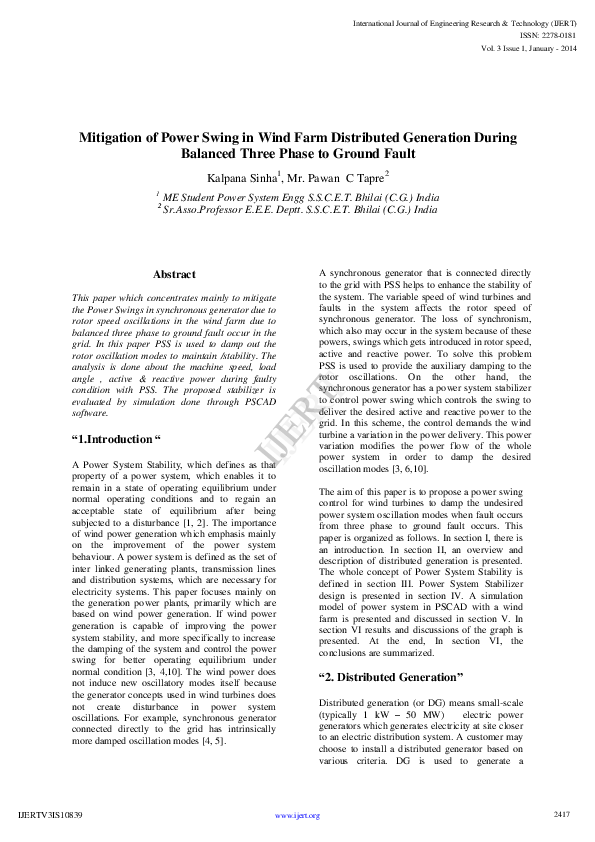 (PDF) Mitigation of Power Swing in Wind Farm Distributed Generation ...