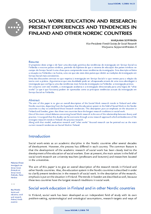 (PDF) Social work education and research: present experiences and ...