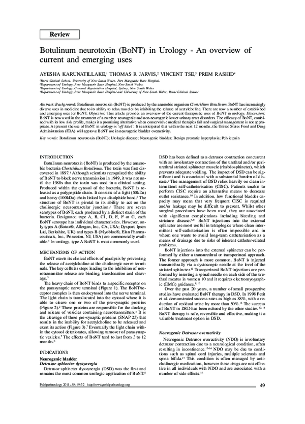 (PDF) Botulinum neurotoxin (BoNT) in Urology-An overview of current and ...