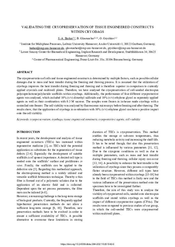 (PDF) Validating the cryopreservation of tissue engineered constructs ...