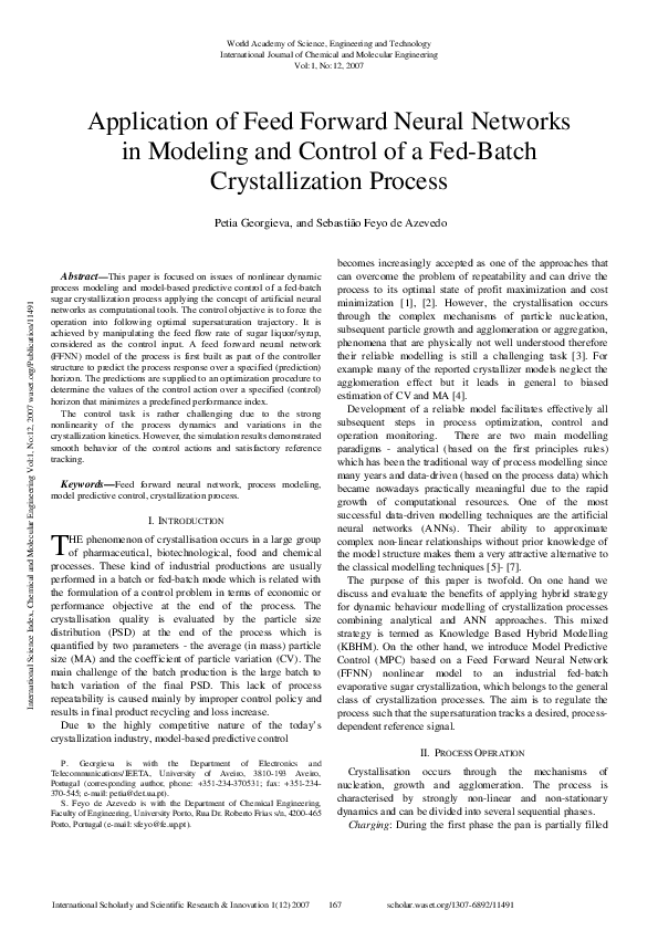 (PDF) Application Of Feed Forward Neural Networks In Modeling And Control Of A Fed-Batch ...