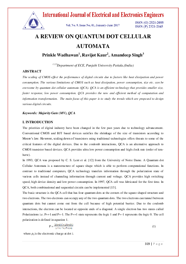 (PDF) A Review on Quantum Dot Cellular Automata