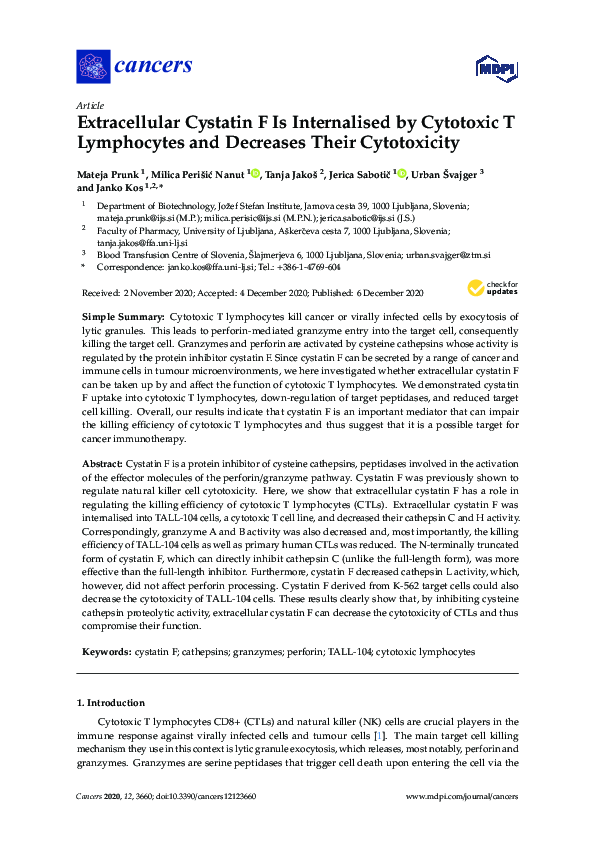 (PDF) Extracellular Cystatin F Is Internalised by Cytotoxic T ...