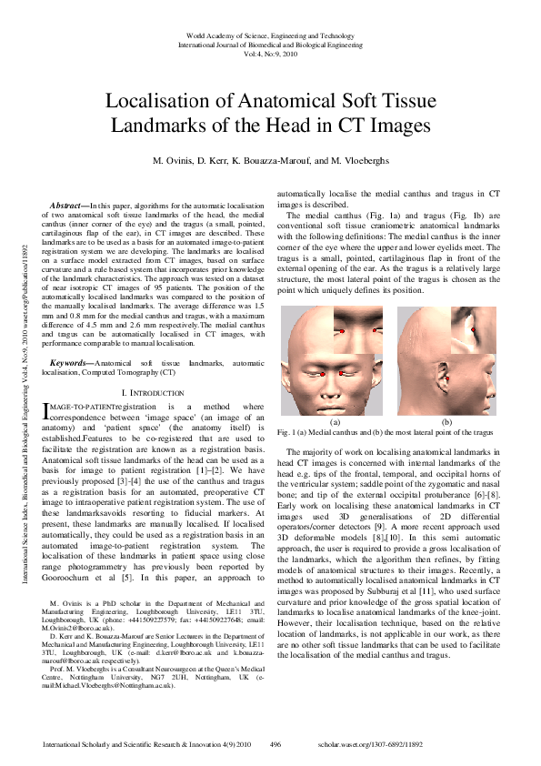 Localisation Of Anatomical Soft Tissue Landmarks Of The Head In Ct Images