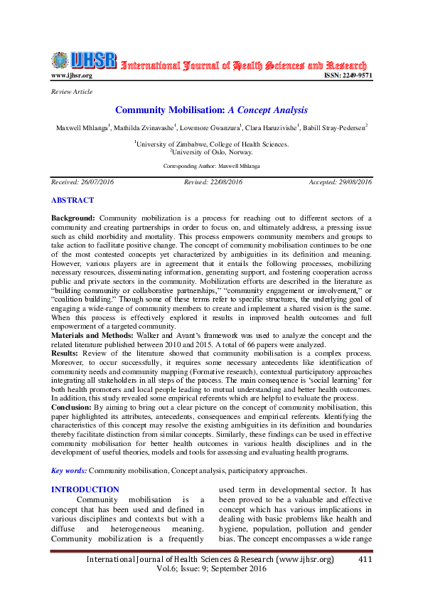 (PDF) Community Mobilisation: A Concept Analysis | Maxwell Mhlanga ...