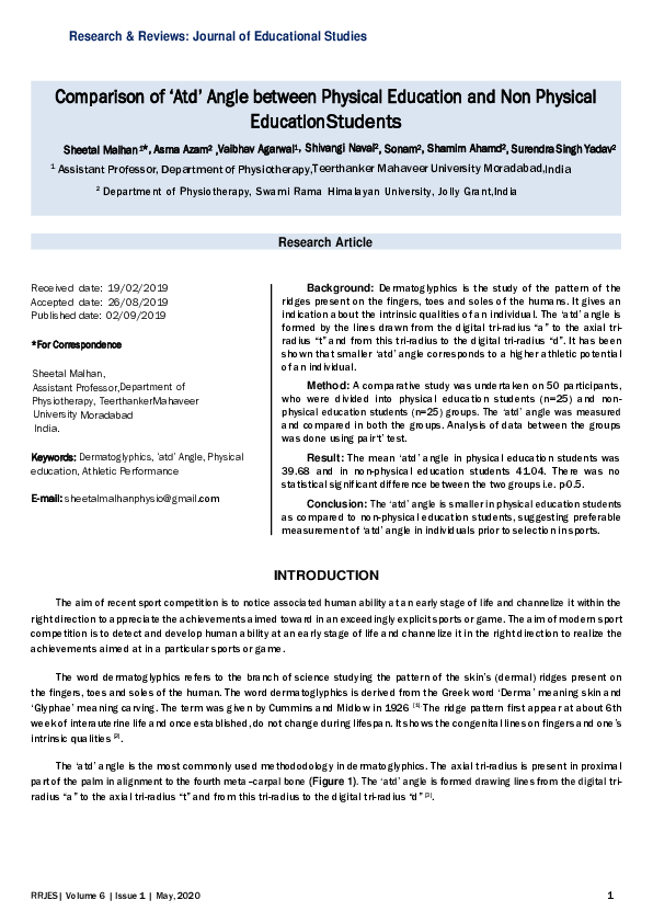 (PDF) Comparison of ‘Atd’ Angle between Physical Education and Non ...