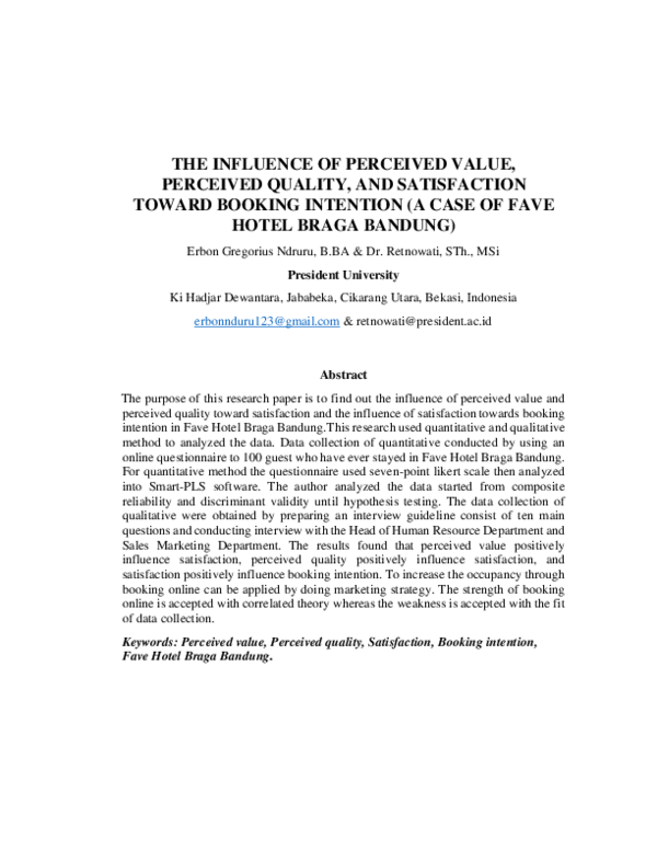 (PDF) The Influence of Perceived Value, Perceived Quality, and ...
