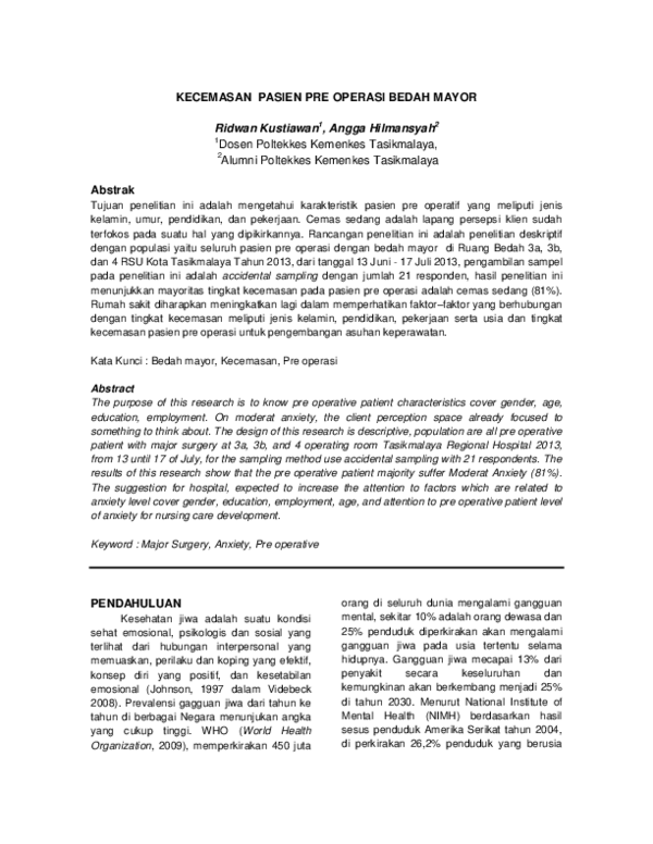 (PDF) Kecemasan Pasien Pre Operasi Bedah Mayor | angga hilmansyah ...