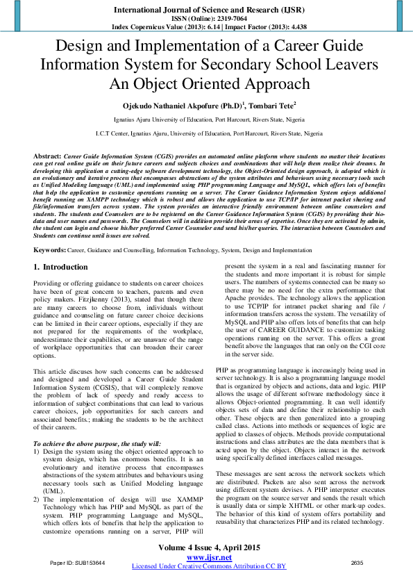 (PDF) Design and Implementation of a Career Guide Information System for Secondary School ...