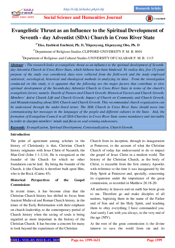 (PDF) Evangelistic Thrust as an Influence to the Spiritual Development ...