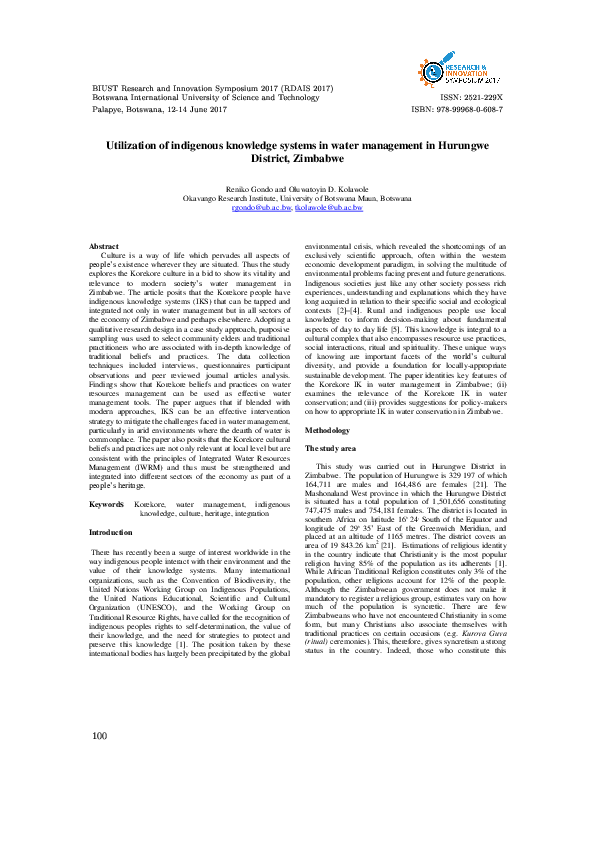 (PDF) Utilization of indigenous knowledge systems in water management ...