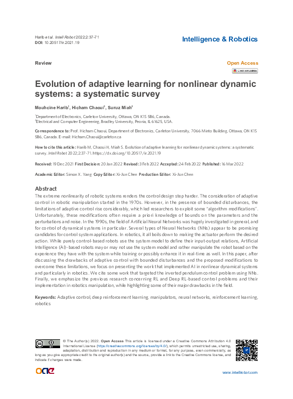Pdf Evolution Of Adaptive Learning For Nonlinear Dynamic Systems A Systematic Survey