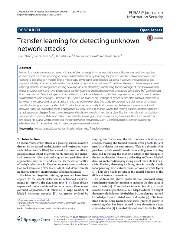(PDF) Transfer learning for detecting unknown network attacks