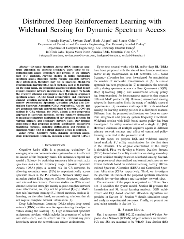 (PDF) Distributed Deep Reinforcement Learning with Wideband Sensing for Dynamic Spectrum Access