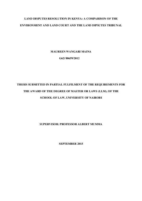(PDF) Land Disputes Resolution In Kenya: A Comparison Of The ...