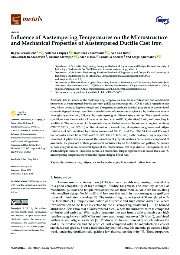 Pdf Influence Of Austempering Temperatures On The Microstructure And