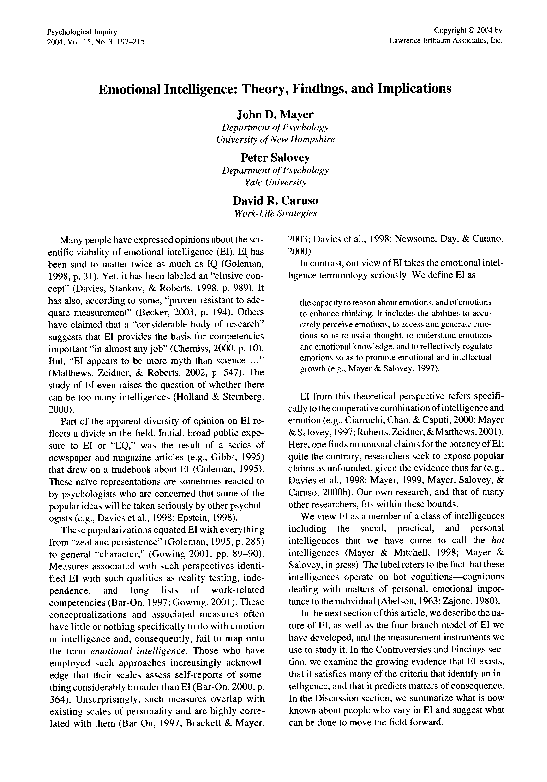 (PDF) Emotional intelligence: Theory, findings, and implications